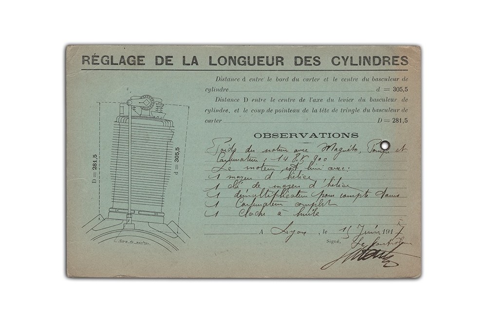 Fiche de reglage moteur "Le Rhône" 120 HP